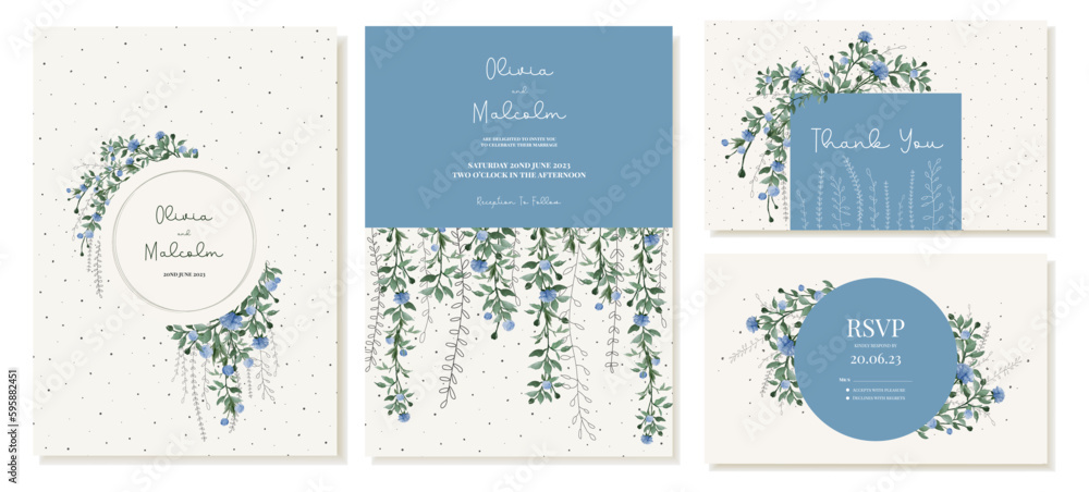 Rustic wedding invitation, thank you card and RSVP templates with ...