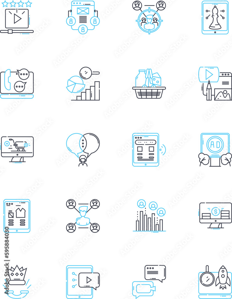 Email strategy linear icons set. Segmentation, Personalization ...