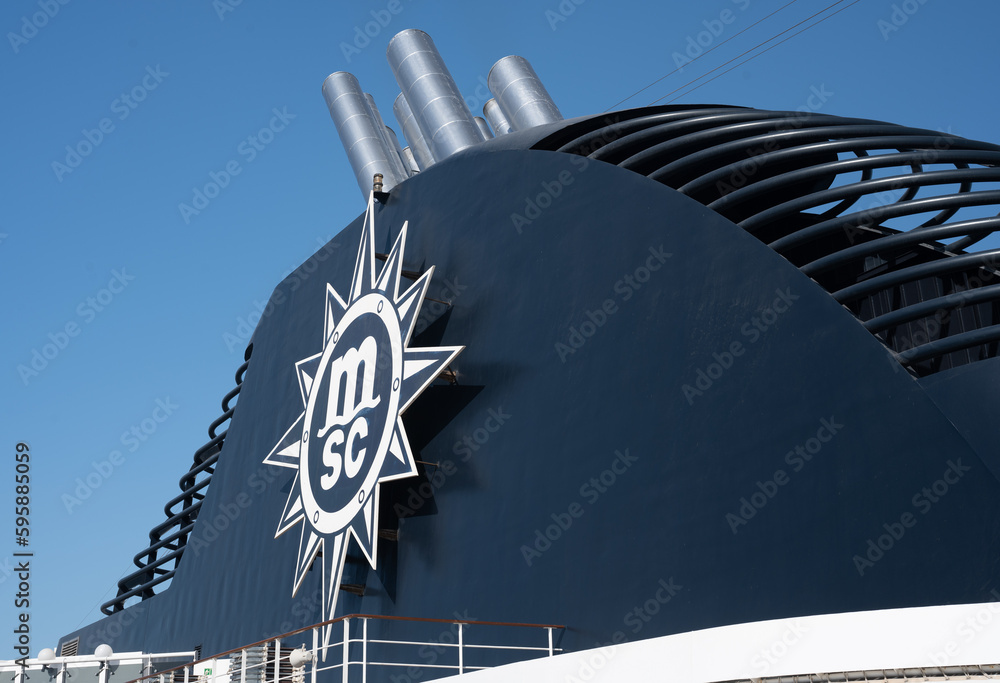 Dubai, United Arab Emirates - April 4, 2023: MSC logo on board cruise ...