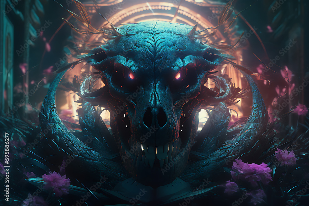 Savanas the god of death, skull and crossbones, Fluorescent Dreamy ...