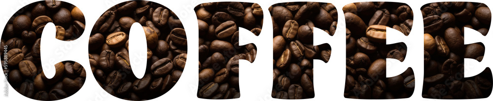 Coffee sign with roasted coffee beans letters on transparent background ...
