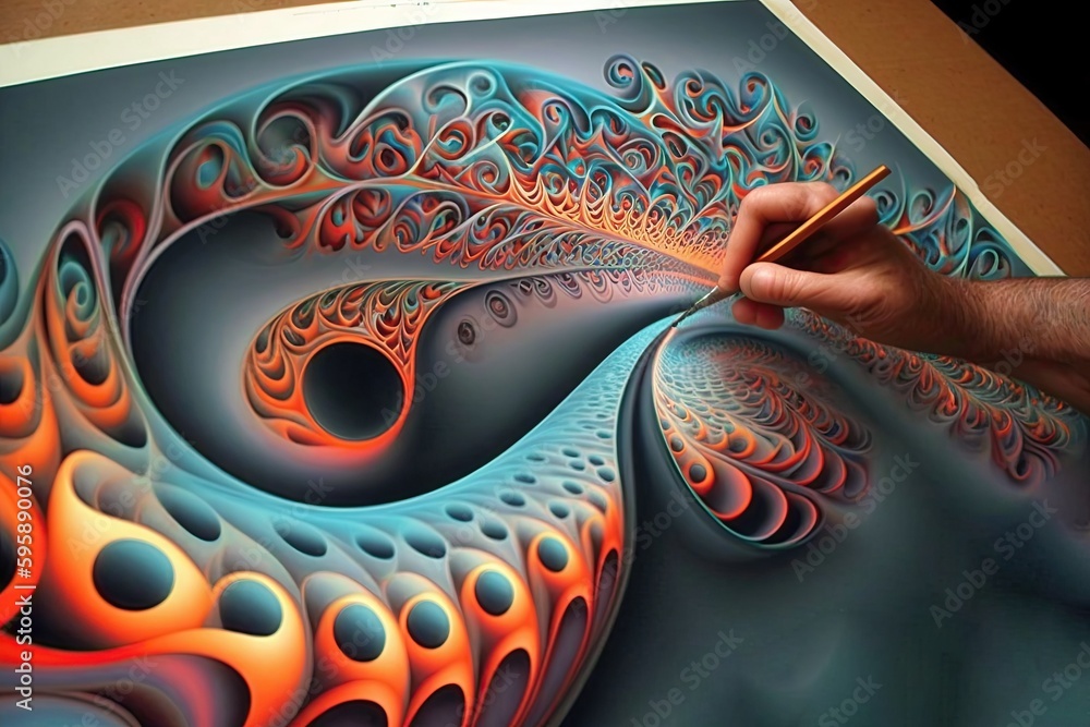 human hand drawing an abstract painting. As you take a step closer, you ...