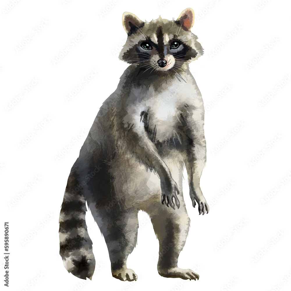 Raccoon stands illustration on a white background. Drawings of funny ...