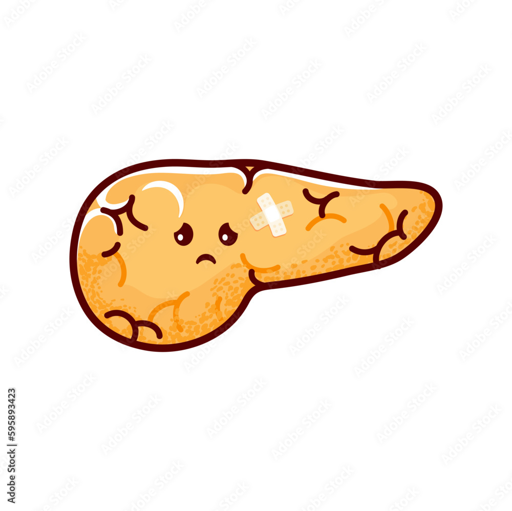 Cartoon sick pancreas organ character. Digestive system internal organ ...