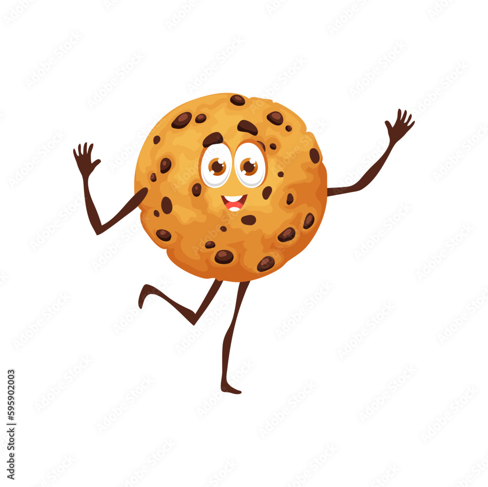 Cartoon cookie funny character with chocolate chips. Isolated vector ...