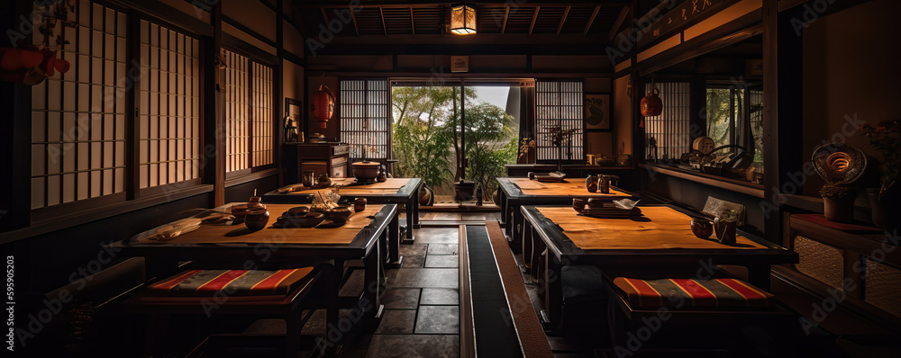 Japanese restaurant. tables in a classic style traditional Japanese ...
