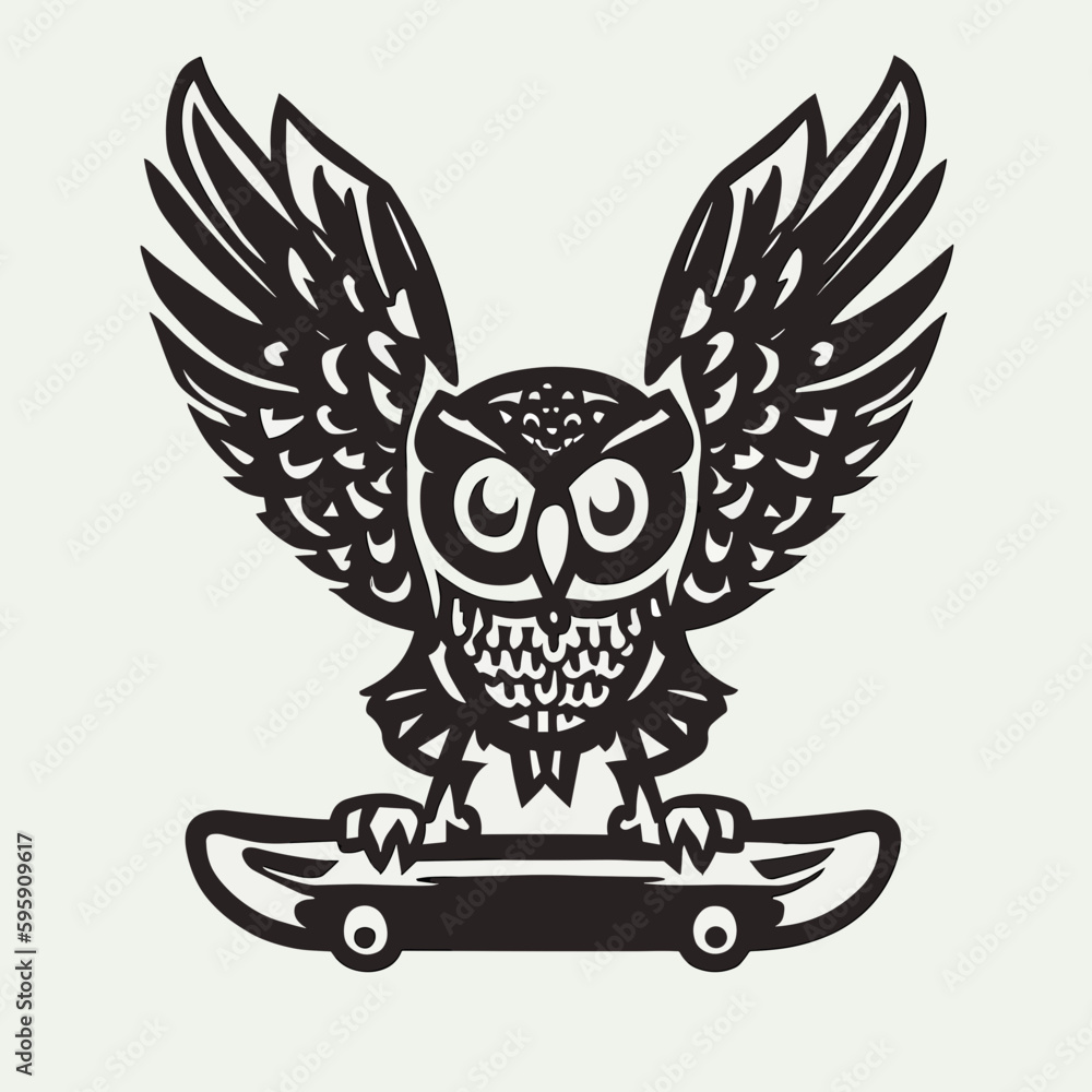 Skateboarding owl, logo, black and white, vector art Stock Vector ...
