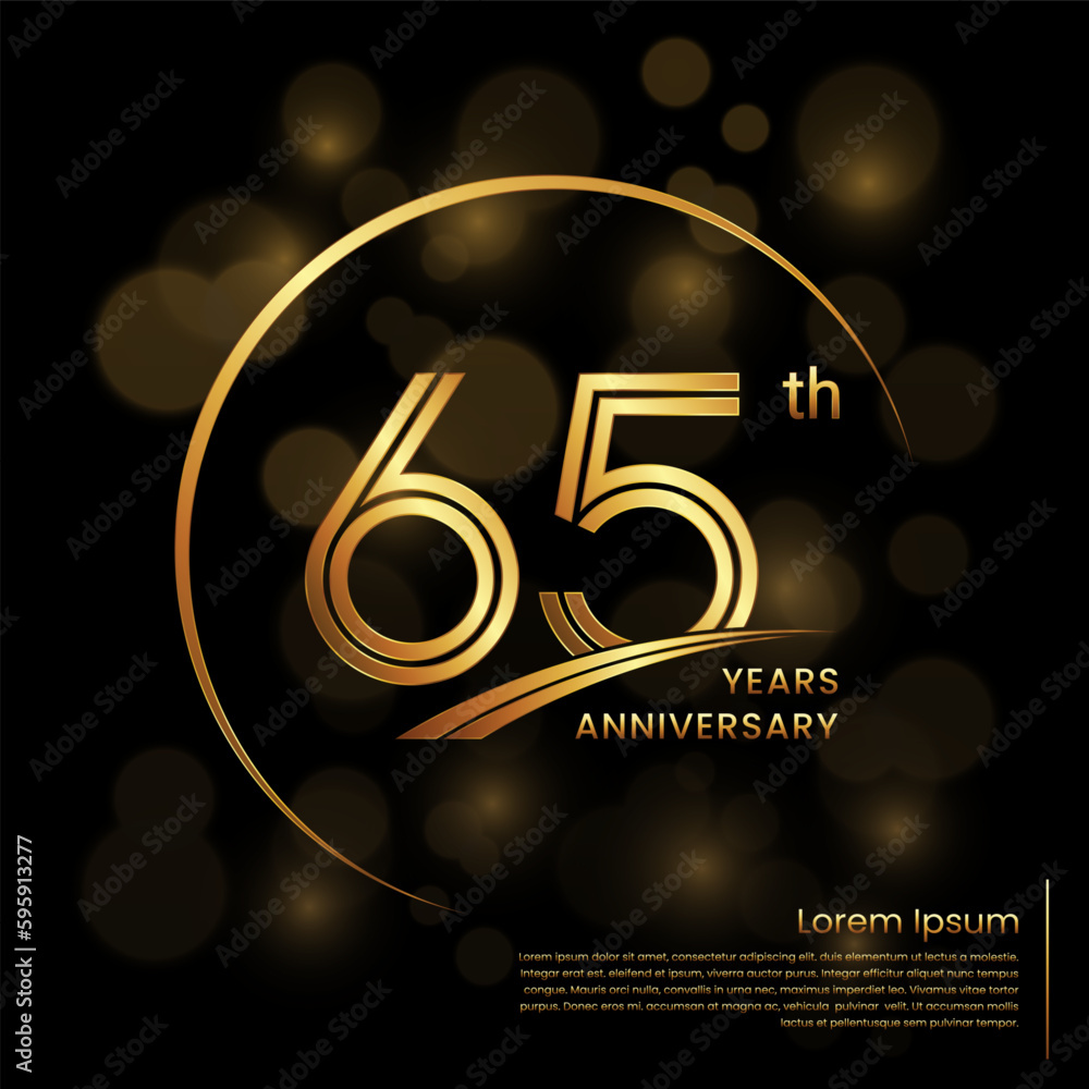 65th Anniversary logo design with double line numbers. Golden color ...