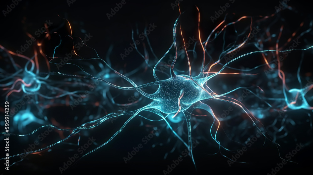Neuron cells system - 3D rendered image of Neuron cell network ...