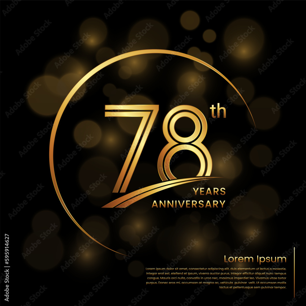 78th Anniversary logo design with double line numbers. Golden number ...