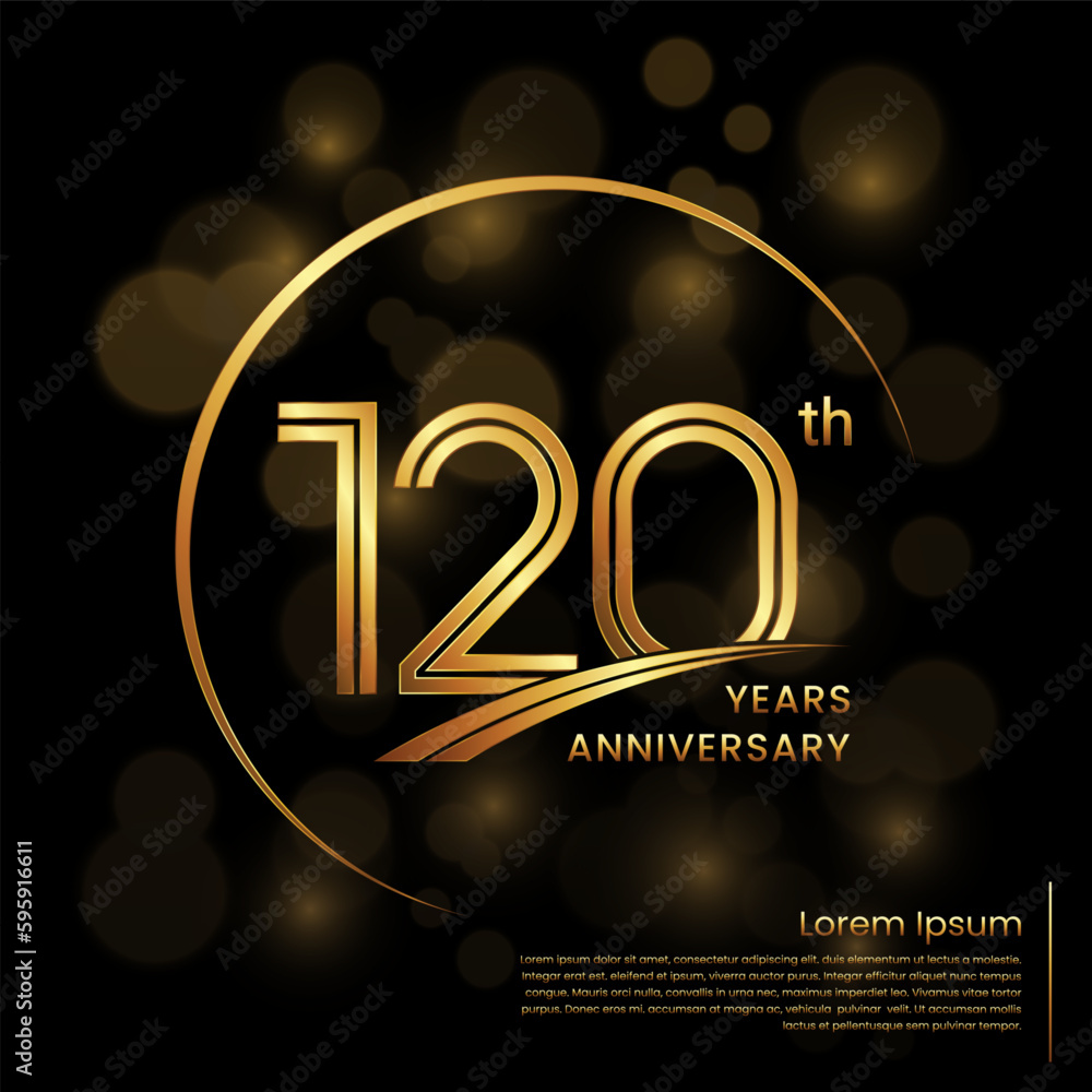 120th Anniversary logo design with double line numbers. Golden number and ring for anniversary ...