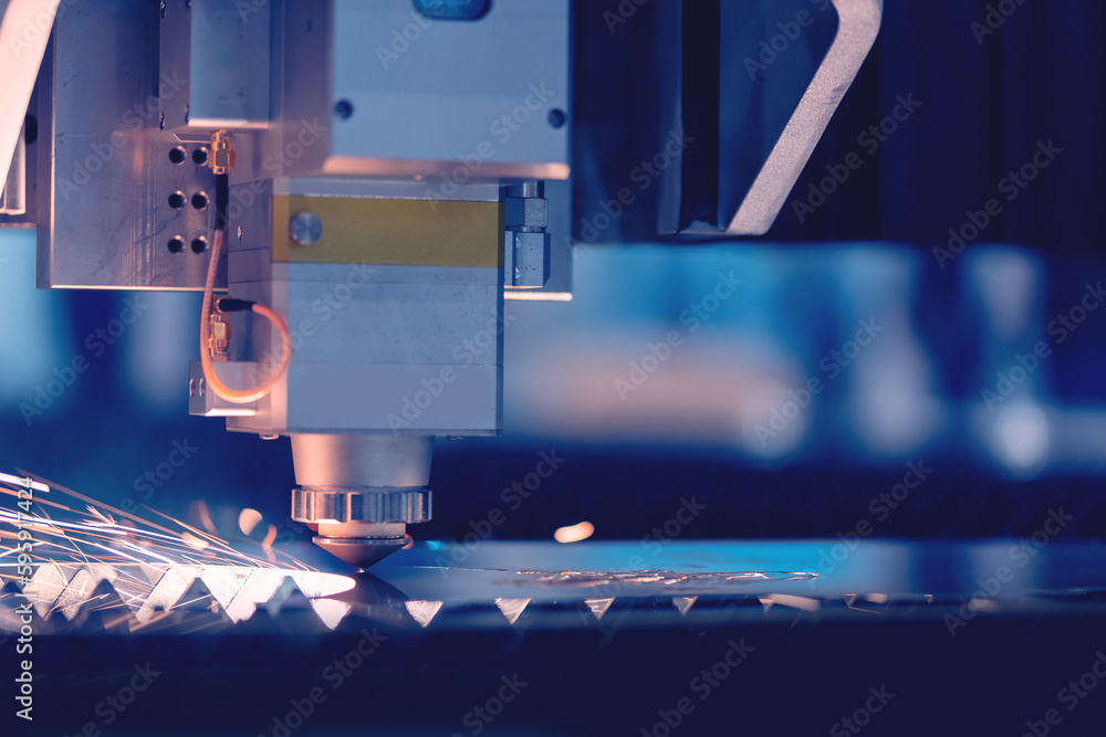 Industrial CNC Laser background with light spark, industry machine ...