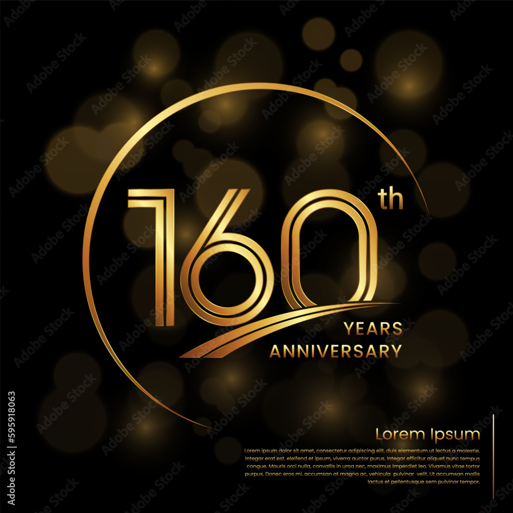 160th Anniversary logo design with double line numbers. Golden number ...