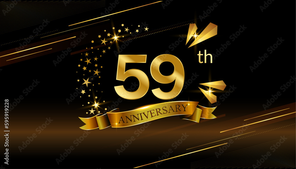 59th anniversary logo with golden ring, confetti and Gold ribbon ...