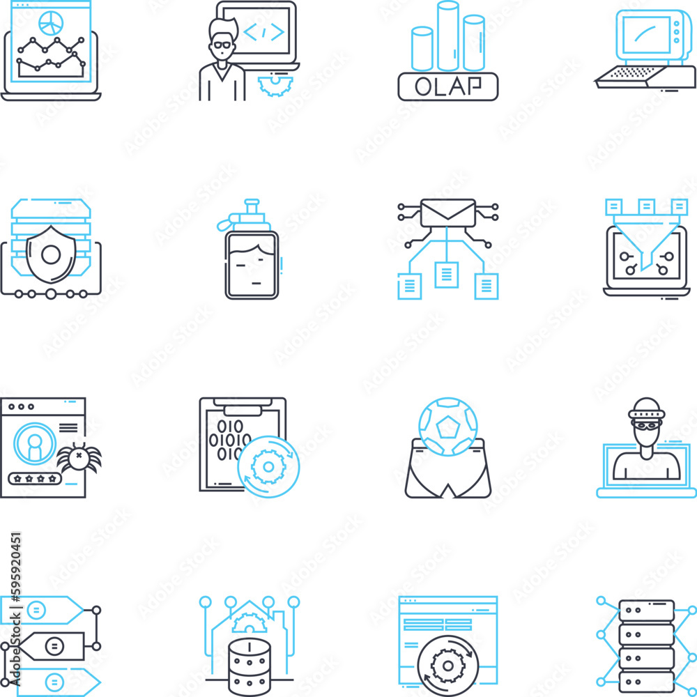 Report generation linear icons set. Analytics, Automation, Business ...
