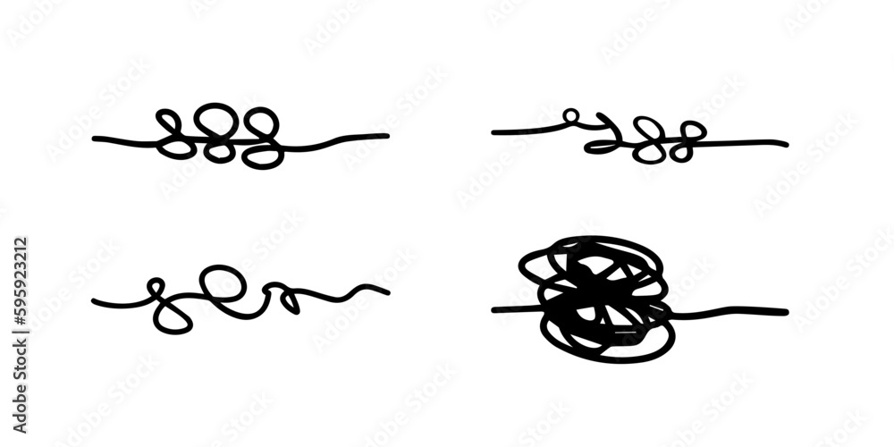 Vector illustration with complex and chaotic lines. Set of black doodle ...