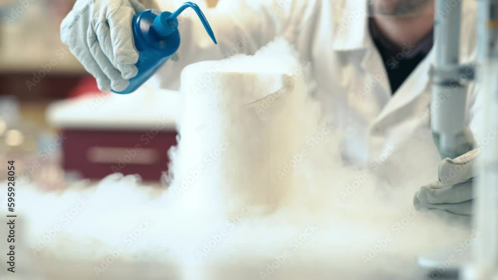 scientific experiments with liquid nitrogen in a research laboratory ...