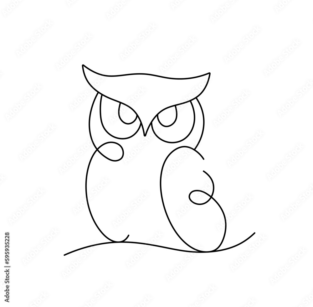 Vector isolated one single contemporary line owl bird sitting on a ...