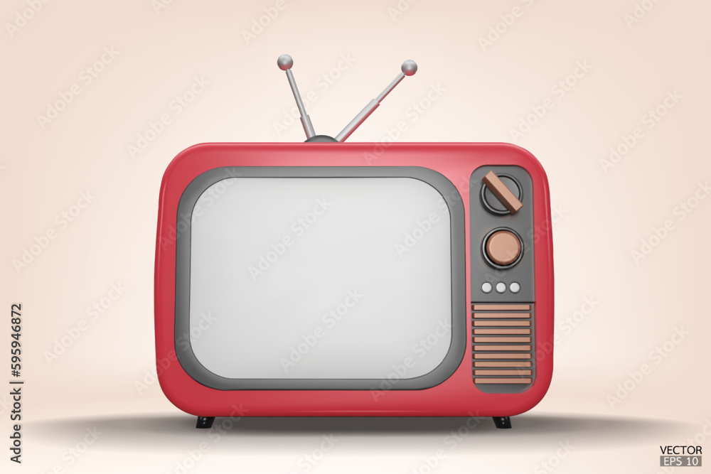 3D render red Vintage Television Cartoon style isolate on background ...