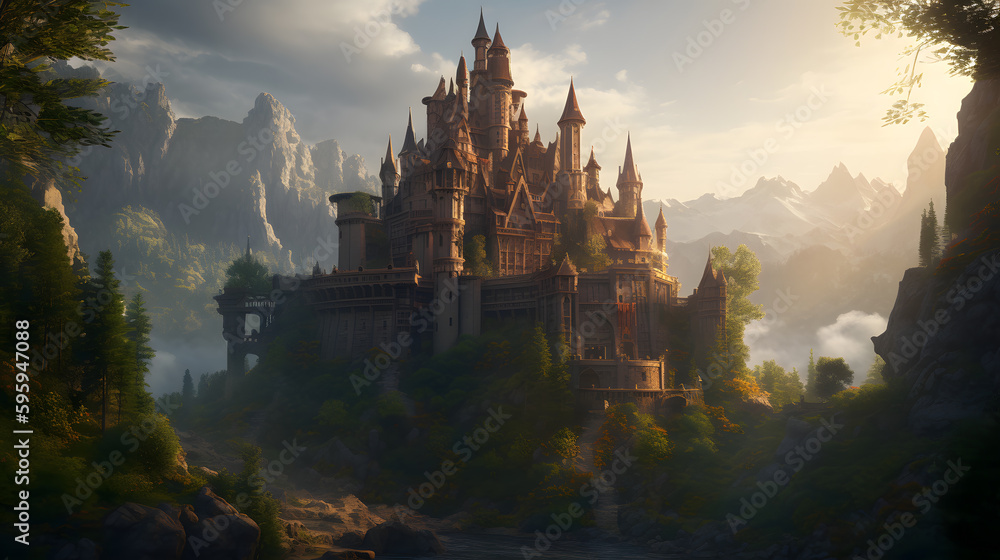 A magnificent castle stands tall in the midst of a fantastical world ...