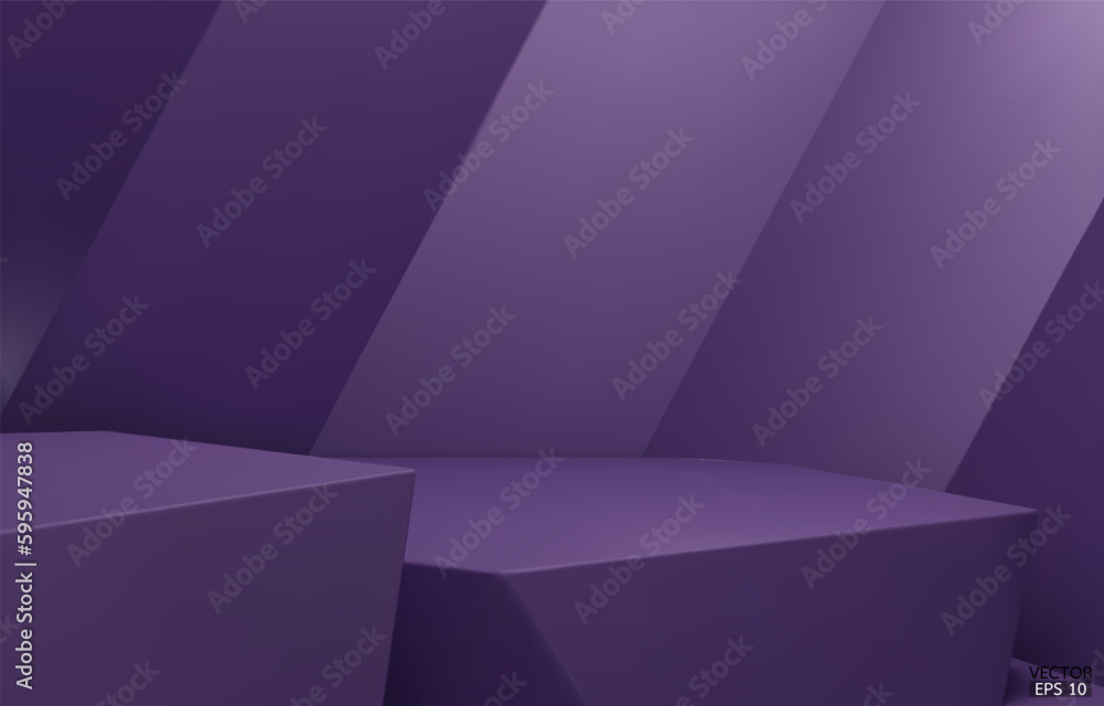 3D geometric 2 step podium. Purple hexagon cube, Square podium in ...