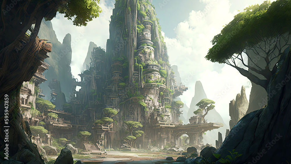 Hyper Realistic Panoramic View of Massive Fantasy City Landscape with ...