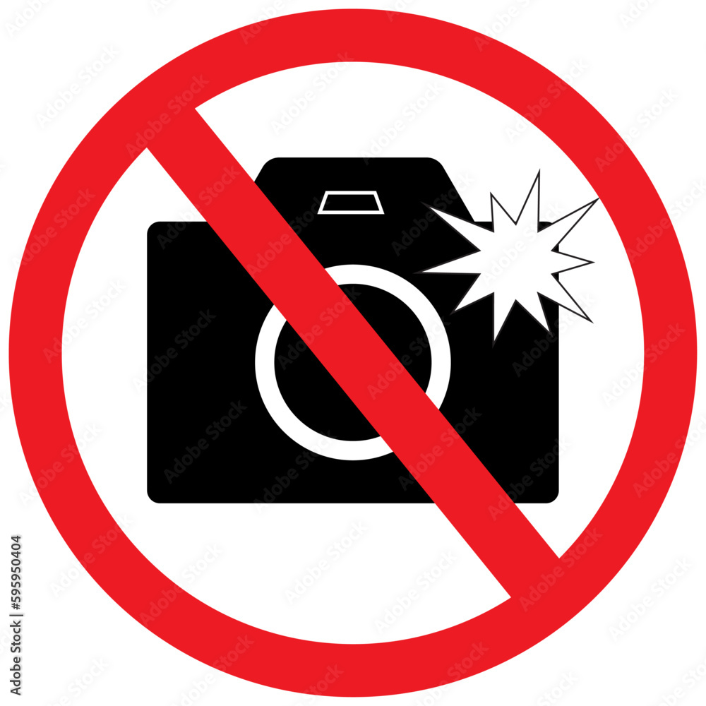 No flash cameras allowed sign, no photographing or photography ...