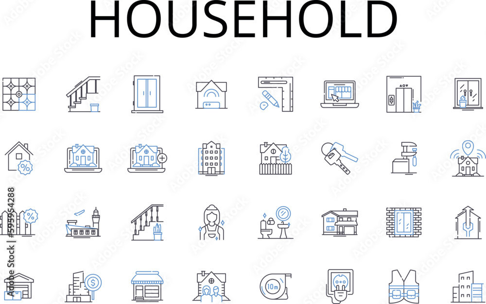 Household line icons collection. Domestic, Residential, Family-owned ...