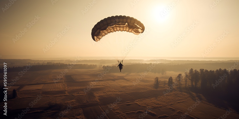 Parachuting. Action sport. Paratroopers or parachutist free-falling and ...
