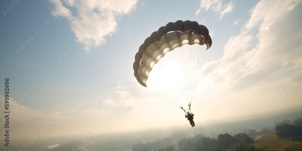 Parachuting. Action sport. Paratroopers or parachutist free-falling and ...