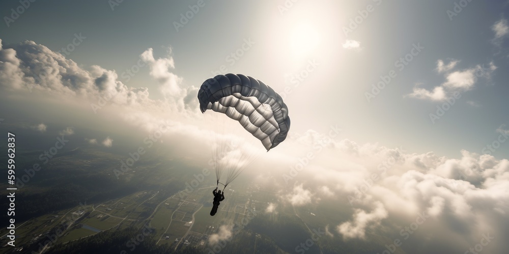Parachuting. Action sport. Paratroopers or parachutist free-falling and ...
