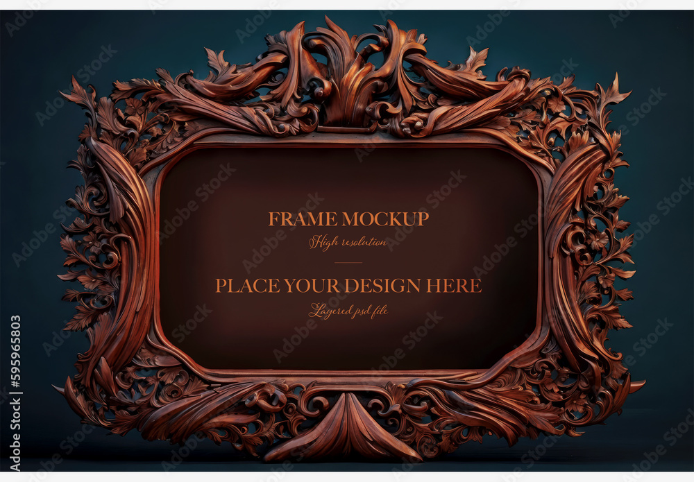 Stunning Wooden Frame With Dark Background And Blue Wall - Perfect For ...