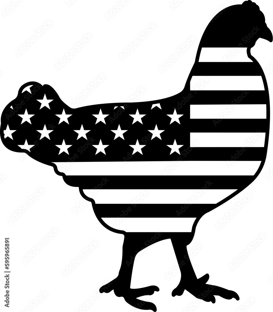 Patriotic American Flag Chicken Silhouette Logo Design Vector Egg Stamp ...