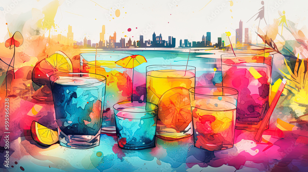 Cocktails and drinks in glasses at the bar. Abstract, colorful ...