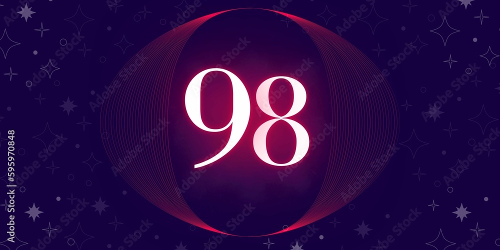 Number 98. Banner with the number ninety eight se on a blue background ...