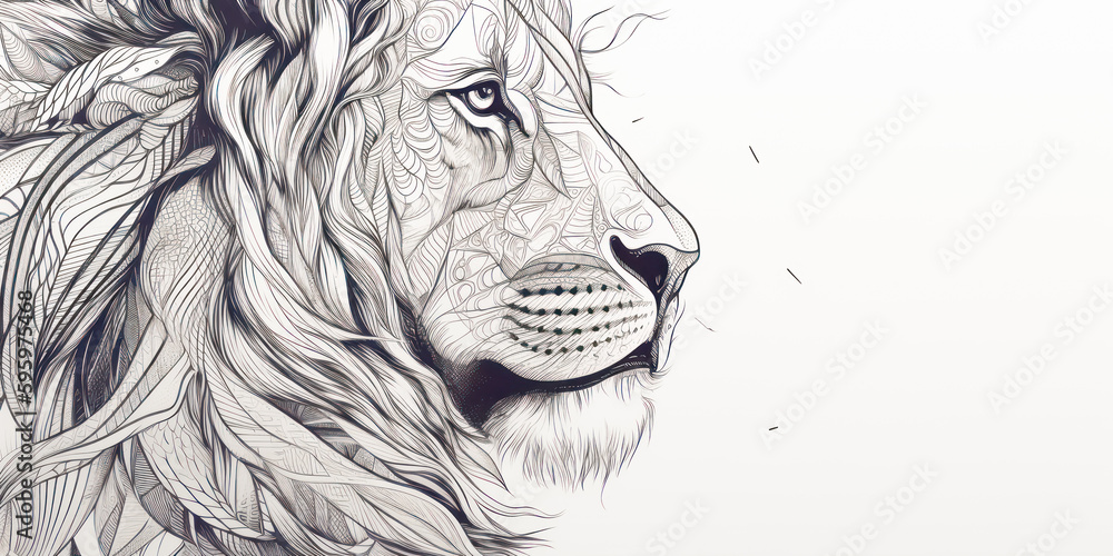 Lion Minimalistic Line Art Coloring Pages - Generative AI Stock ...