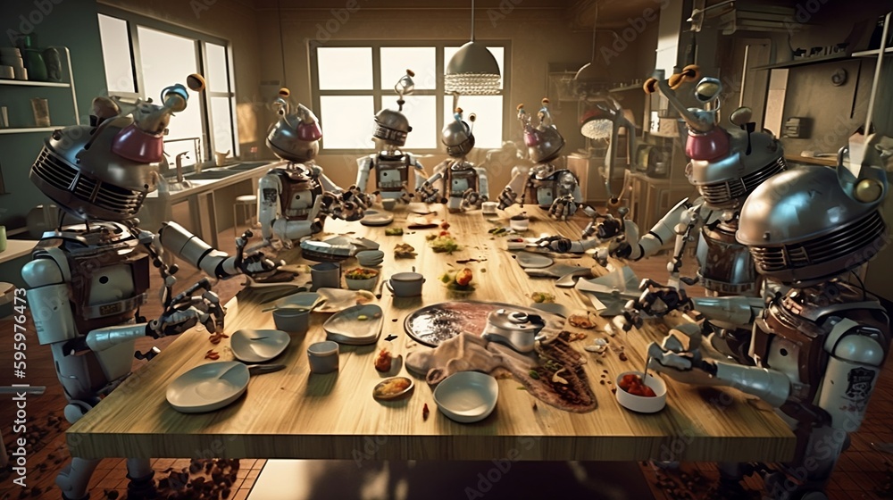 AI Generated of Futuristic Robots Rebellion and taking humans tasks ...