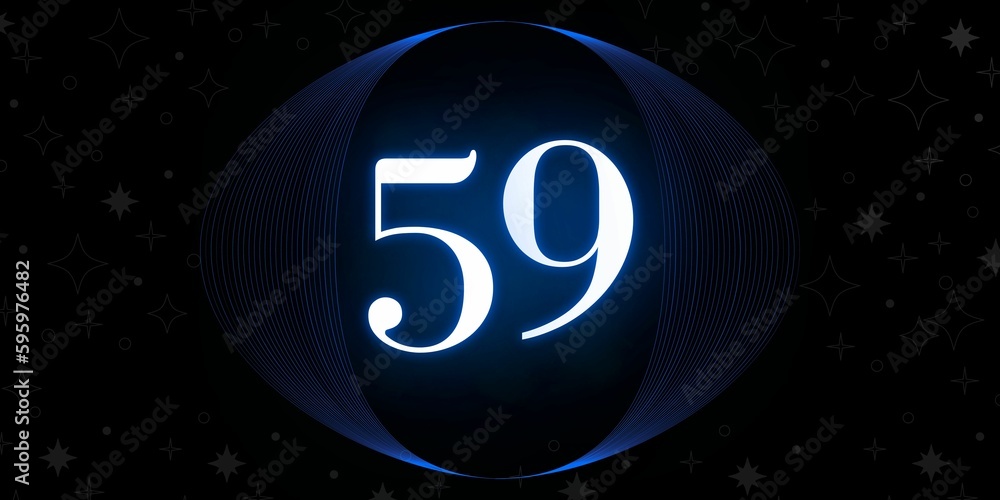 Number 59. Banner with the number fifty nine on a black background and ...