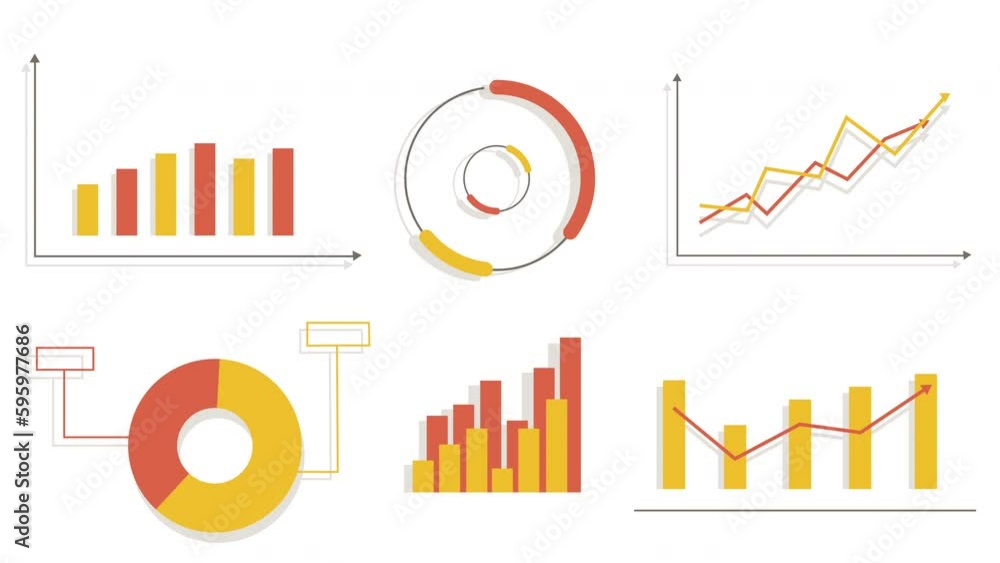Set of animated infographic elements, diagrams and charts growing on ...
