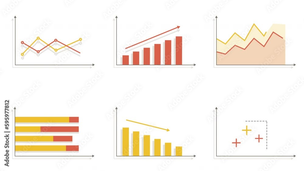 Set of animated financial diagrams, graphs and charts on white ...
