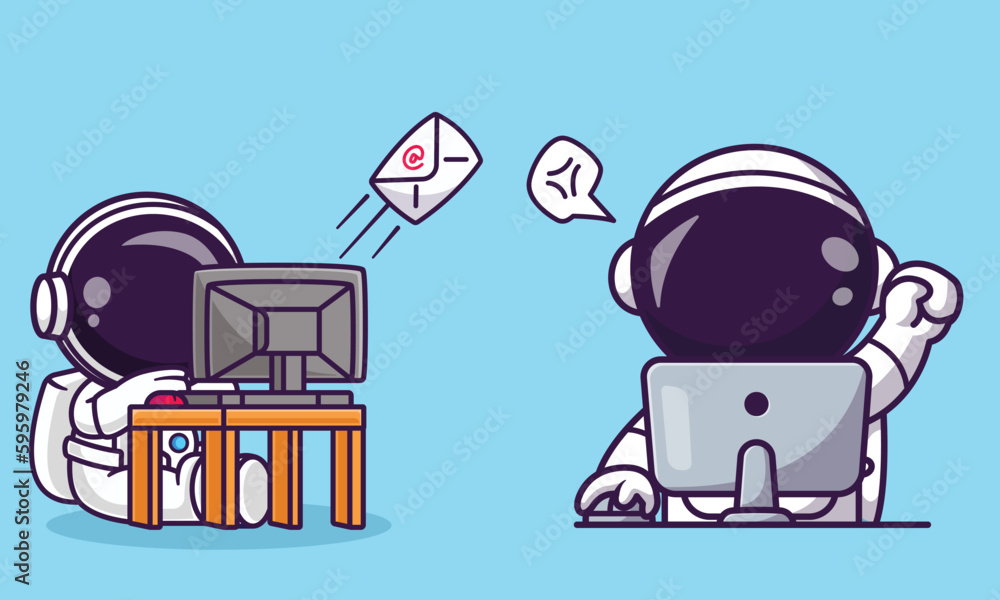 Cute Astronaut Working On Laptop Cartoon Vector Icon Illustration ...