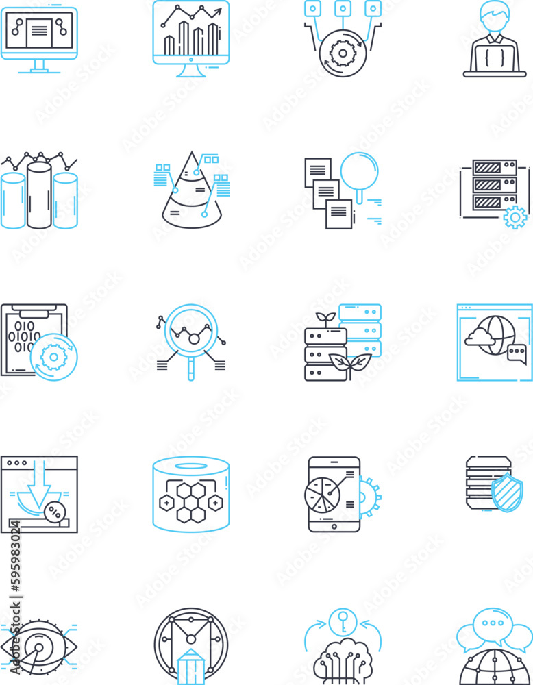Cybersecurity linear icons set. Encryption, Firewall, Malware, Virus, Phishing, Hacking ...