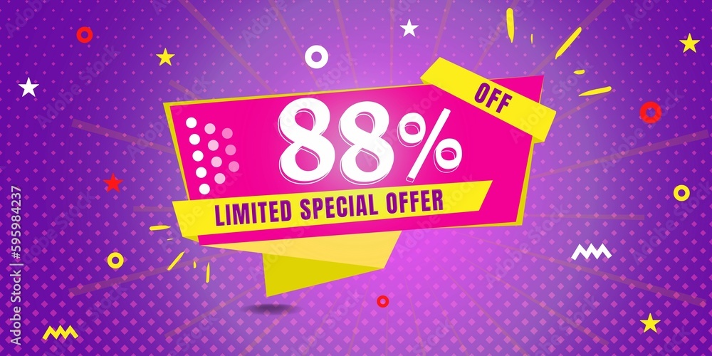 88% off limited special offer. Banner with eighty eight percent ...