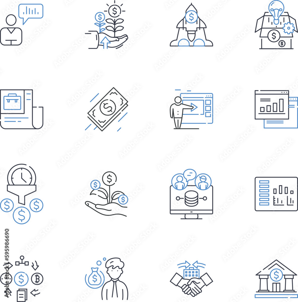 Payroll line icons collection. Wages, Deductions, Taxes, Benefits ...