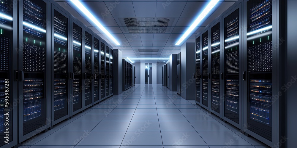 Data center server racks in computer network security server room by ai ...