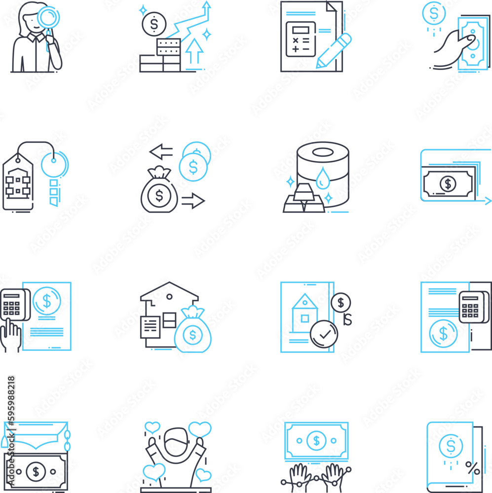 Risk analysis linear icons set. Probability, Exposure, Impact, Threat ...