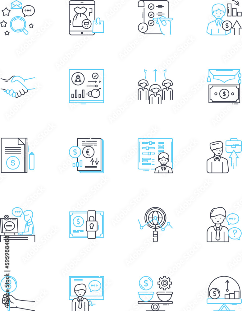 Project launching linear icons set. Initiative, Rollout, Debut, Unveiling, Inception ...