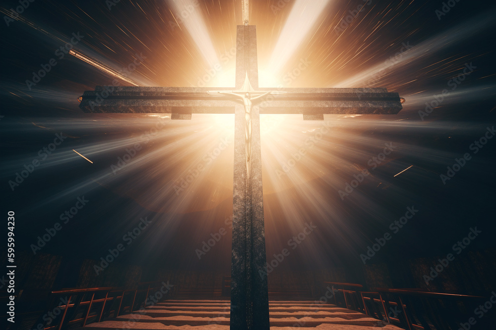An illustration of a cross with radiant rays symbolizing worship and ...