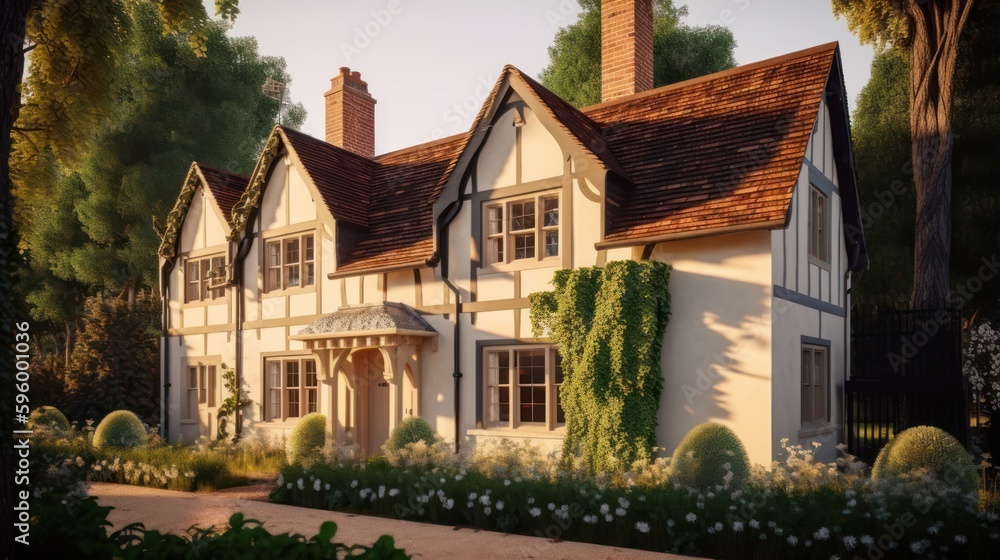 English cottage exterior house design in daytime golden hour generative ...