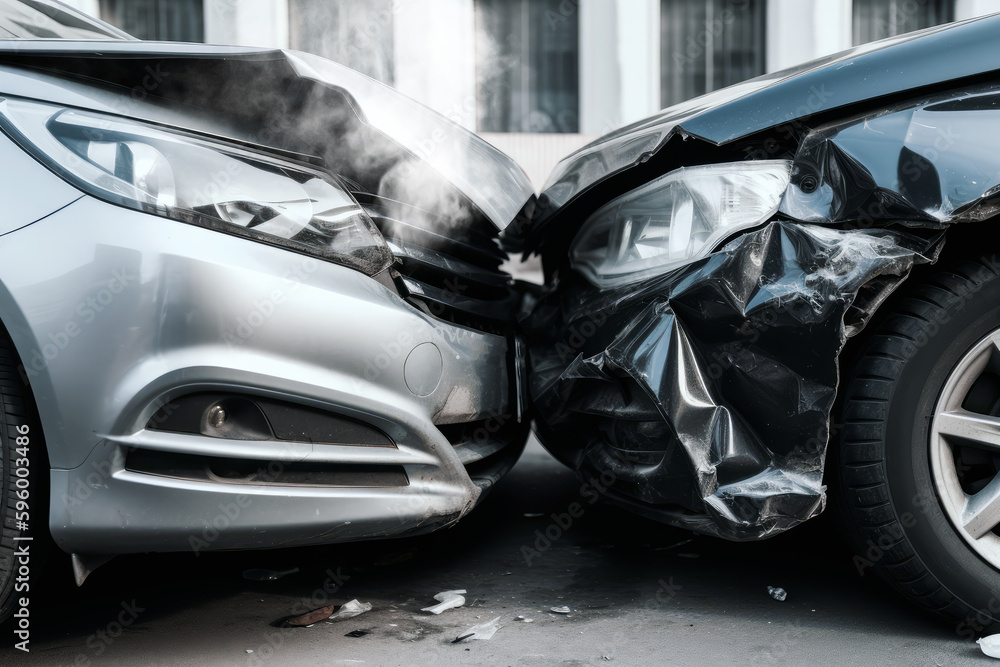 car accident. frontal crash of two cars closeup. generative AI Stock ...